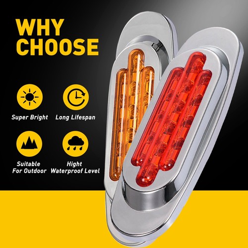 Universal 12V Side Marker Lights LED Truck Trailer Bullet Amber Red ...