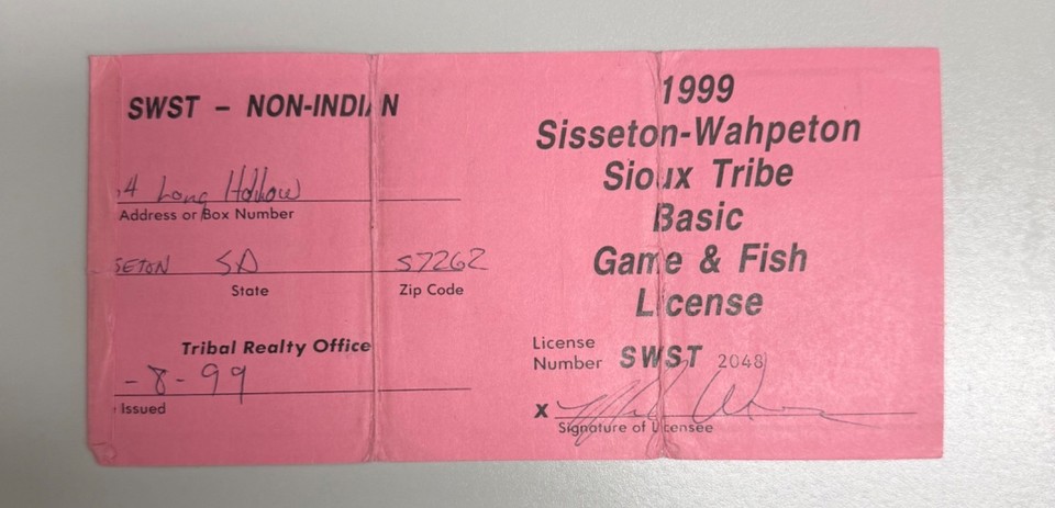 1999 Lake Traverse Indian Reservation SWST Gaming Stamps on License | eBay