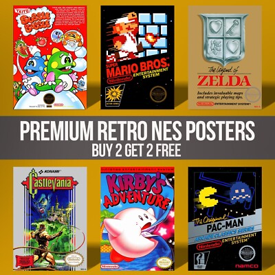 Retro NES Poster Vintage Super Nintendo Posters 80s 90s Wall Art A5 A4 ...