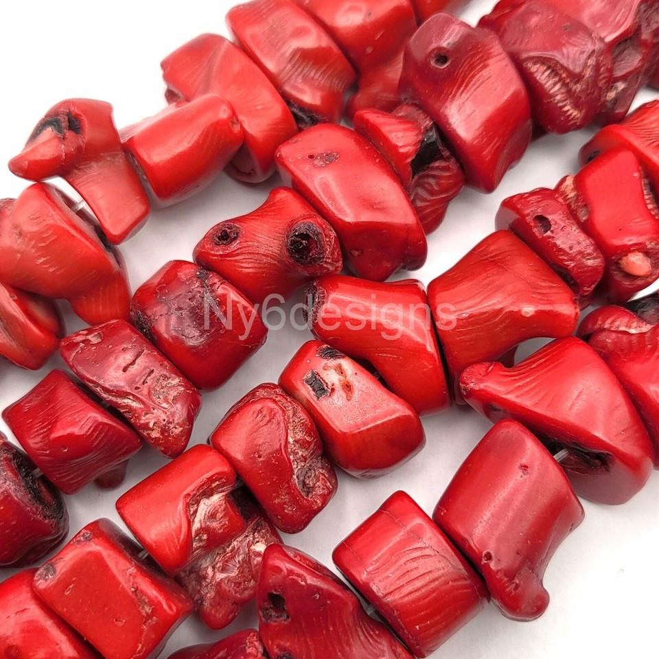 Large Red Coral Nugget Loose Beads 16-35mm 15" Necklace Making Boho ...