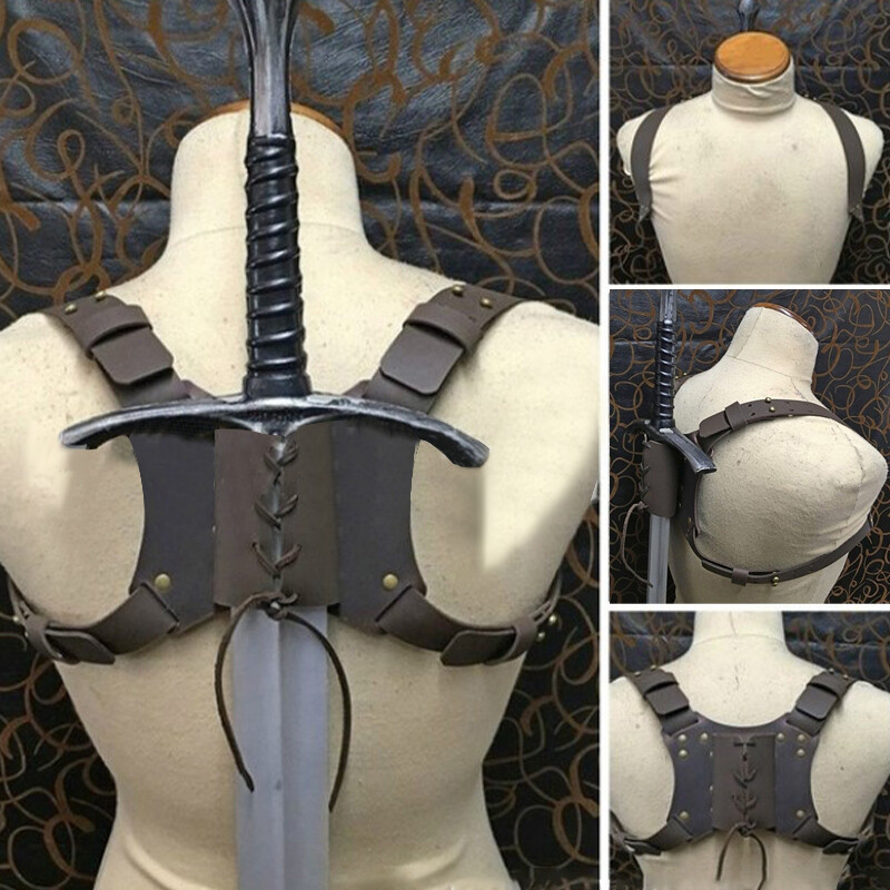 PU Leather Back Sword Holder Back Scabbard Warrior Cosplay Retro ...
