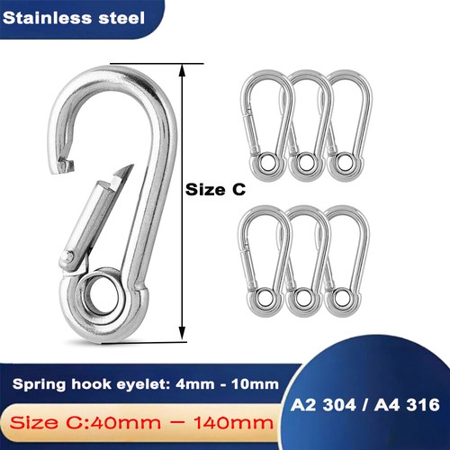 A2 304 / A4 316 Stainless steel carabiner clip snap spring hook eyelet ...