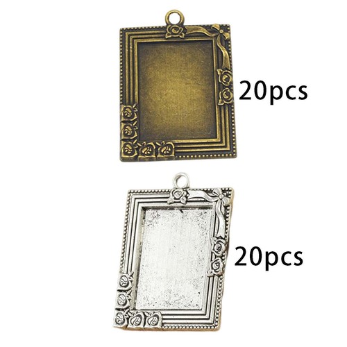 20 Pieces Vintage Rectangle Trays Pendant Charms Necklaces Pendants ...