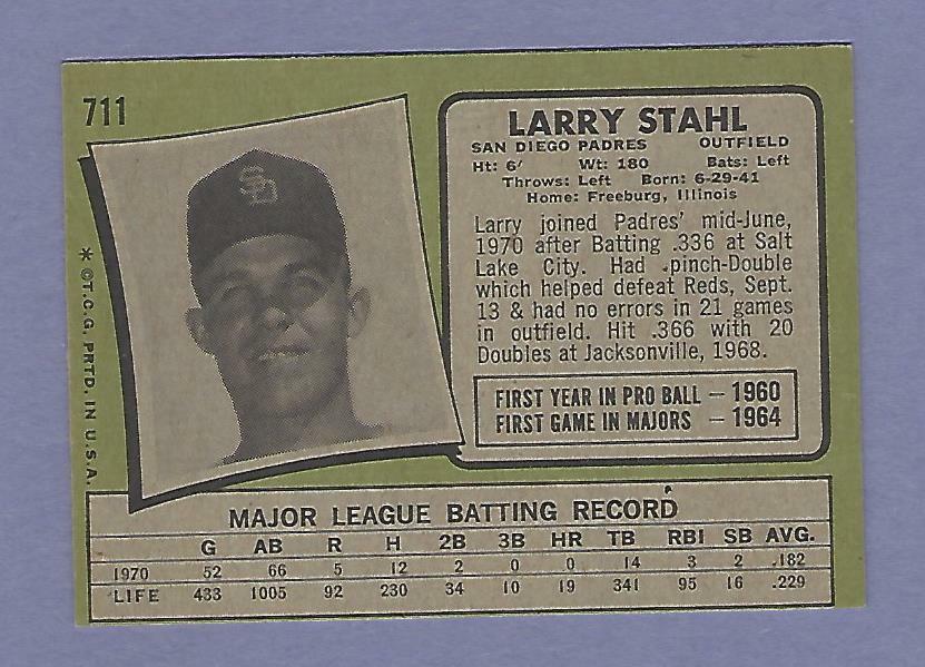 1971 Topps - #711 Larry Stahl SP - San Diego Padres - ExMt+ | eBay