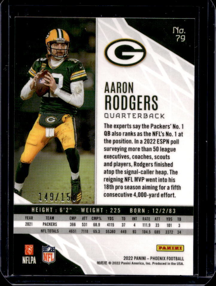 2022 Panini Phoenix Aaron Rodgers Teal Parallel #149/150 Green Bay ...