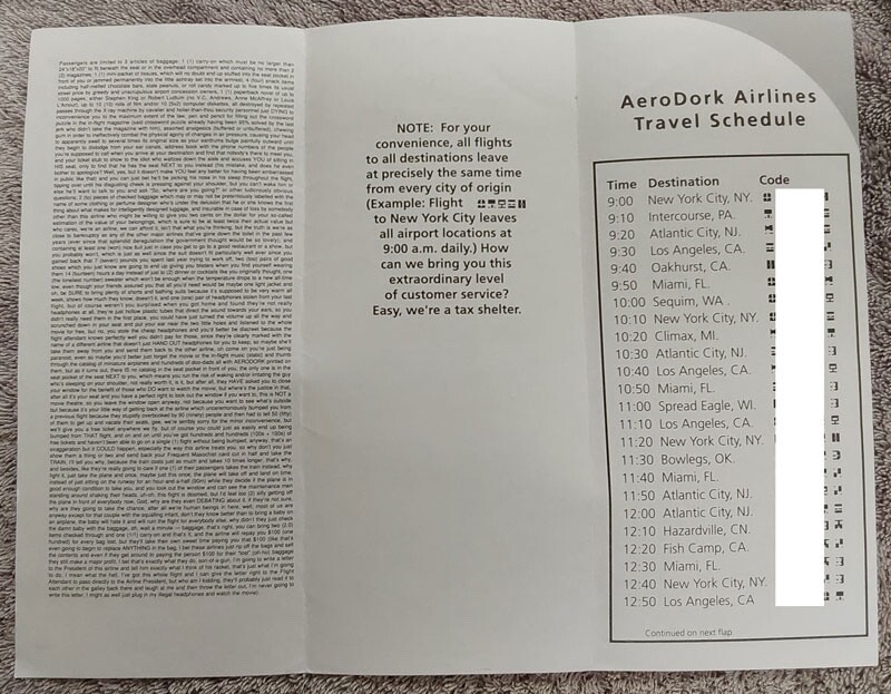 Aerodork Airlines - "Fly the Proud Dork!" - brochure with Flight Codes ...