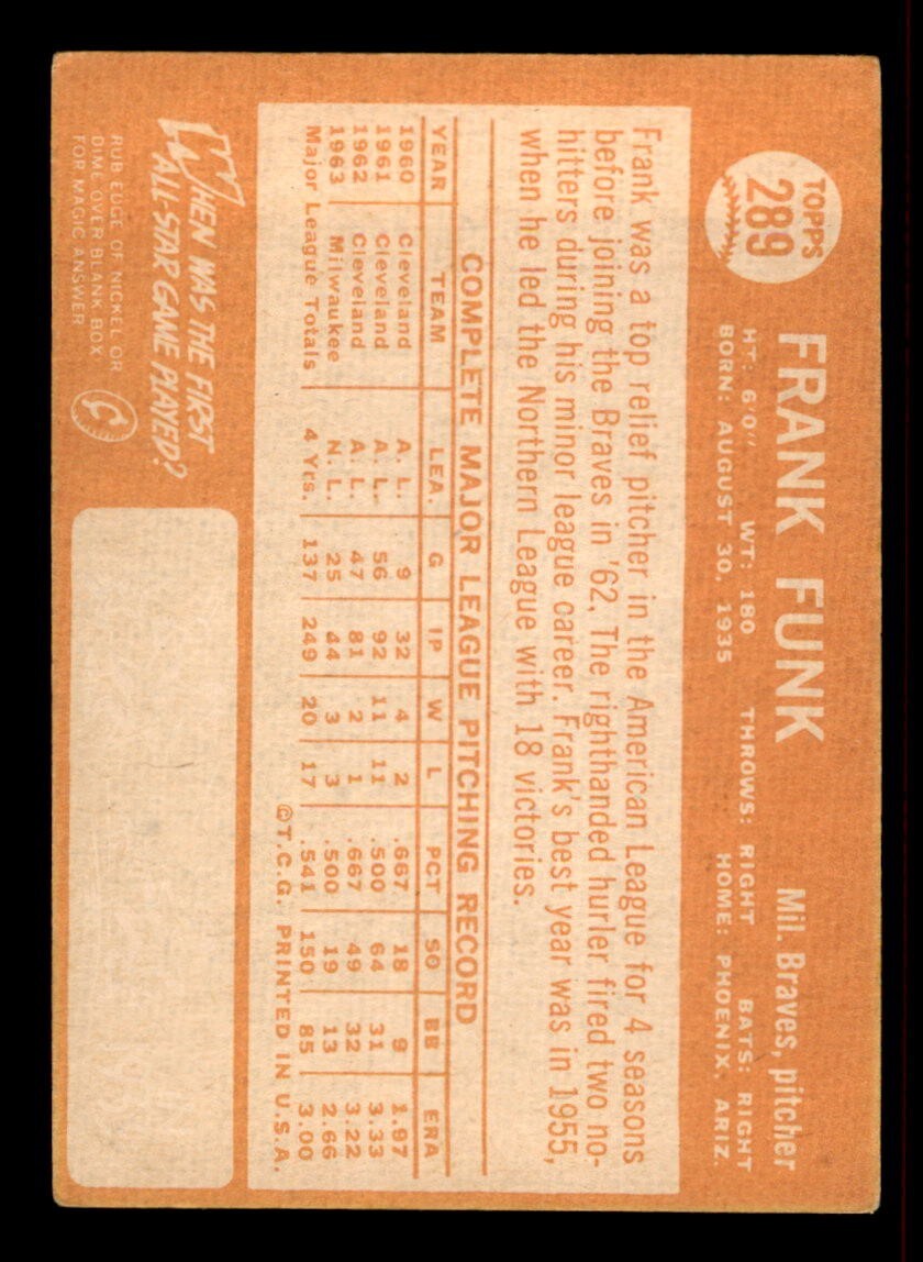 1964 Topps Baseball #289 Frank Funk VG/EX *d4 | eBay.de