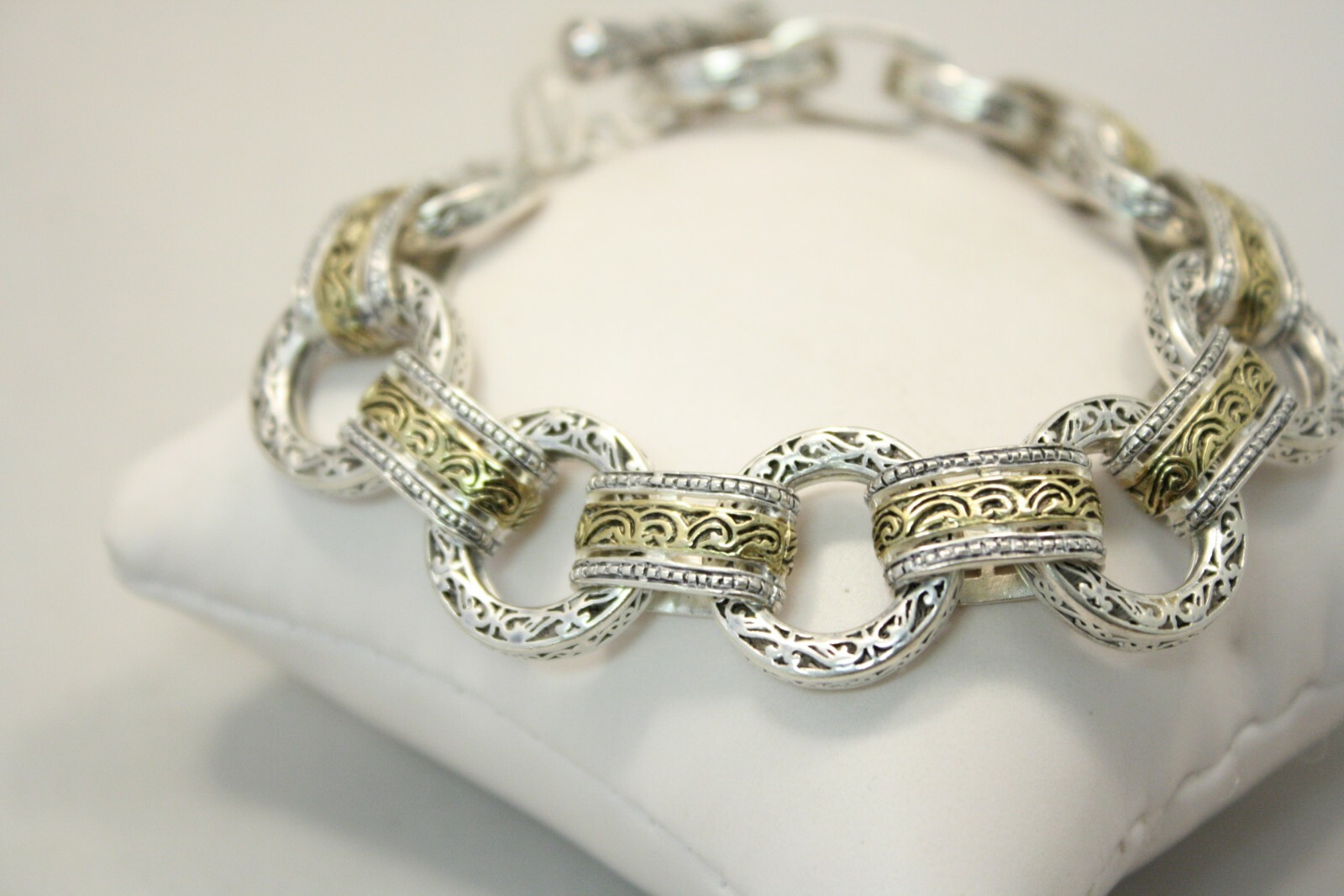 Signed ASJ 925 Sterling Silver Gold Vermeil Rolo Chain Bracelet 7.5 ...