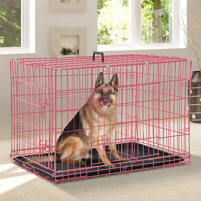24/30/36/42/48" Dog Cage Large Dog Cage Foldable Dog Kennel Metal Wire ...