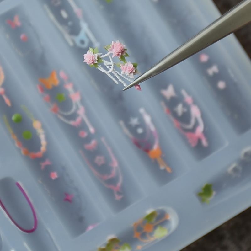 Nail Art Mold 3D Carving Curved Flower Beaded Chain Mold High ...