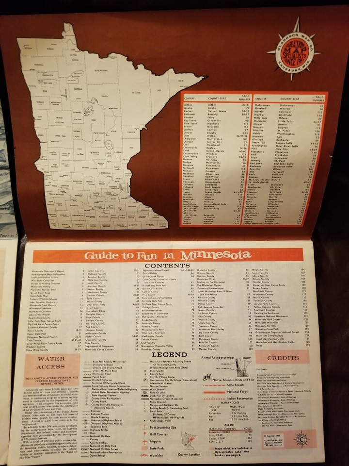 Vintage Minnesota County Hunting & Fishing Guide Map Book, 1965 & 25 MN ...