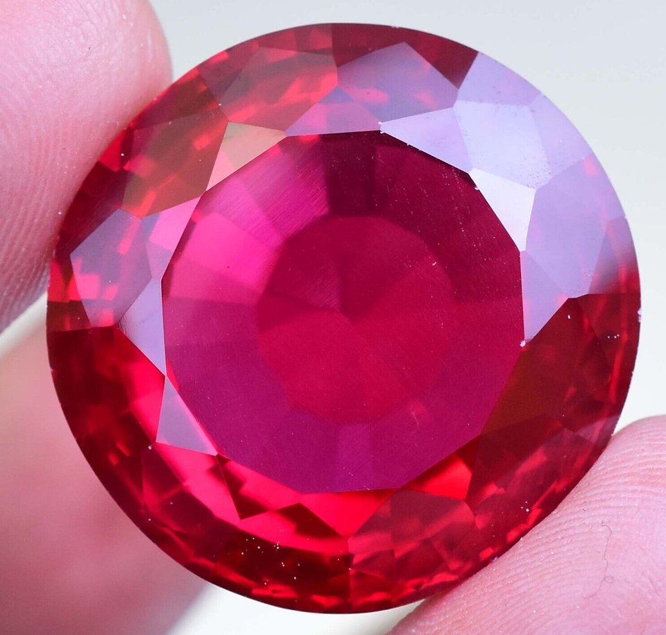 91.75 Ct Natural Flawless Mogok Red-Pink Ruby Certified Round Cut Loose ...