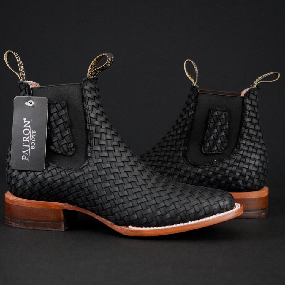 MEN'S PATRON BOTIN WESTERN HALF ANKLE BOOT PETATILLO BLACK SQUARE TOE ...