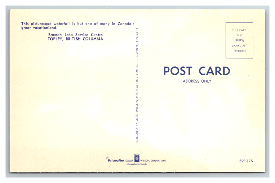 Beautiful Waterfall in Topley British Columbia Broman Lake Postcard ...