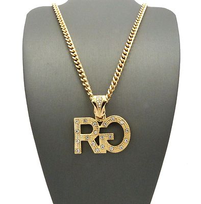 Hip Hop Iced Micro Rich Gang RG Pendant & 5mm 24" Cuban Chain Fashion ...