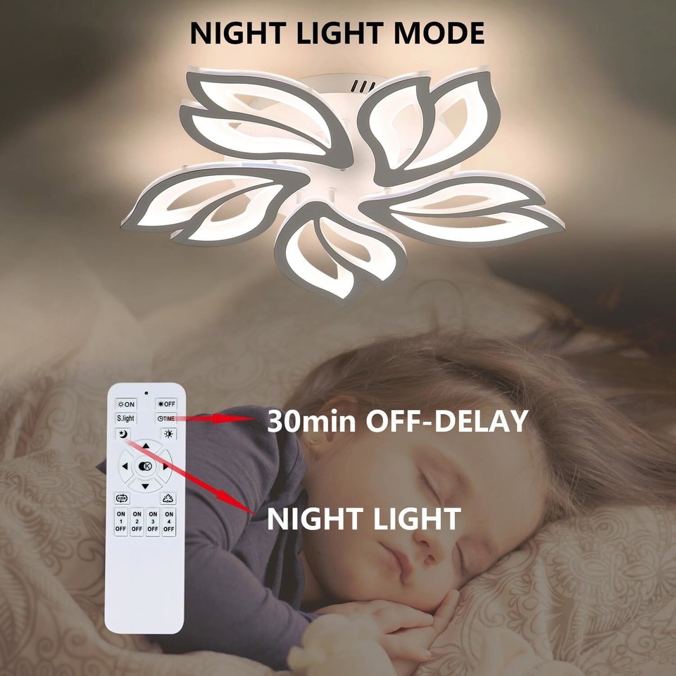 45W Dimmable Modern LED Ceiling Light Flower Chandelier Remote Control ...