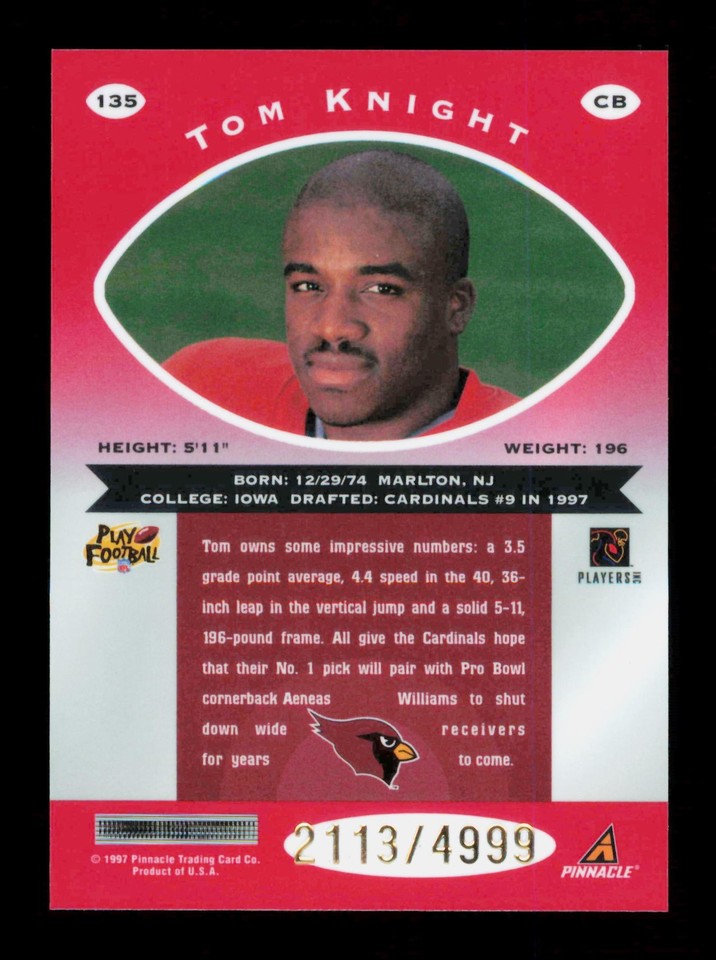 1997 Pinnacle Totally Certified #135 Tom Knight /4999 Rookie Arizona ...