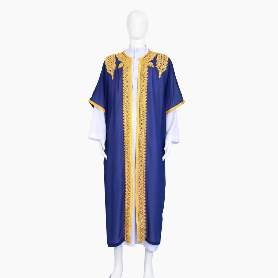Dubai Arab Mens Muslim Embroidered Kaftan Dishdasha Daffah Jubba Thobe ...