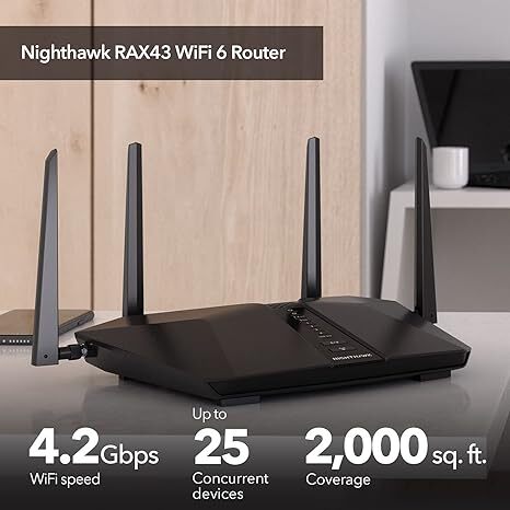NETGEAR Nighthawk WiFi 6 Router 5-Stream Dual-Band Gigabit AX4200 RAX43 ...
