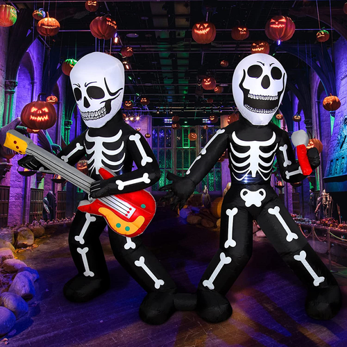 6.4 FT Halloween Inflatable Outdoor Skeleton Rock Band, Blow Up Yard ...
