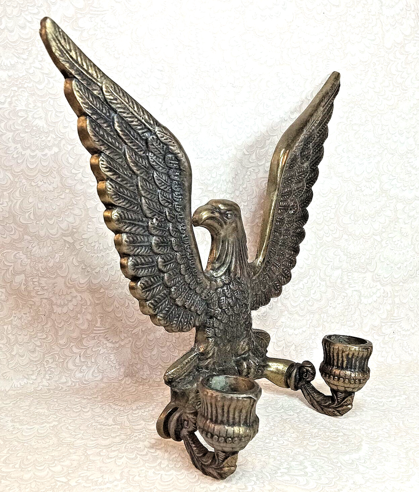 Vintage Brass American Bald Eagle Two Light Candlestick Holder Wall ...