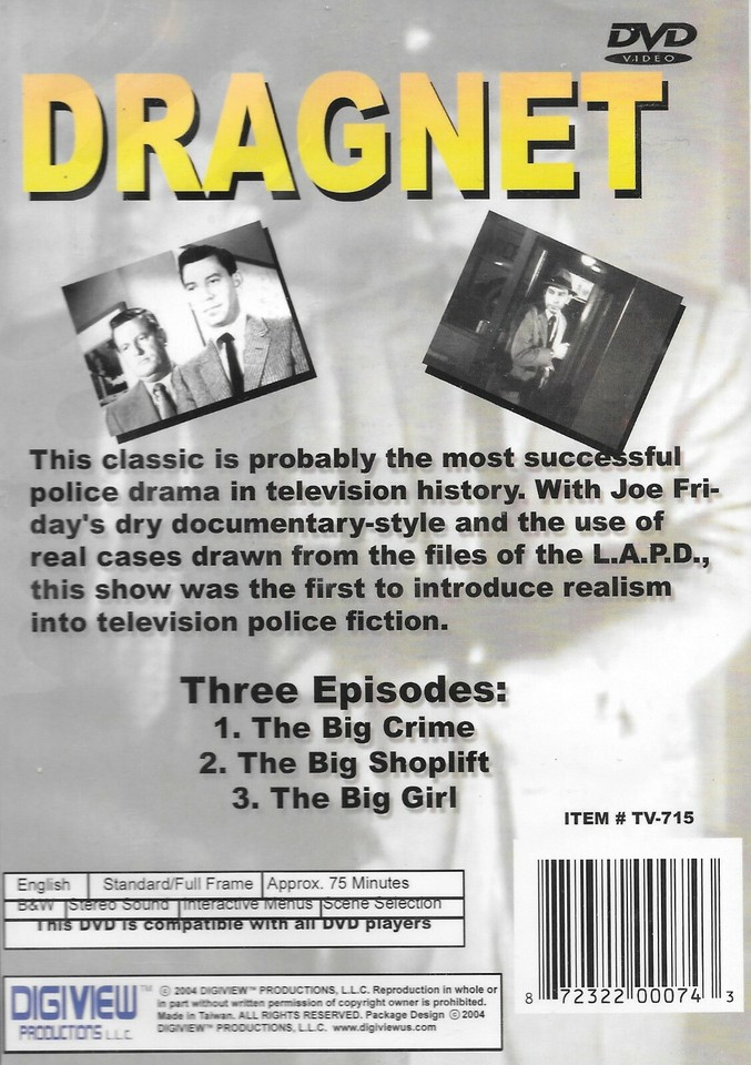 Dragnet - Jack Webb - Three Episodes - New Factory Sealed DVD FS B&W 872322000743 | eBay