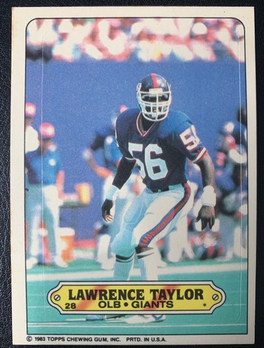 1983 Topps Football Sticker Inserts Lawrence Taylor #28 - New York ...