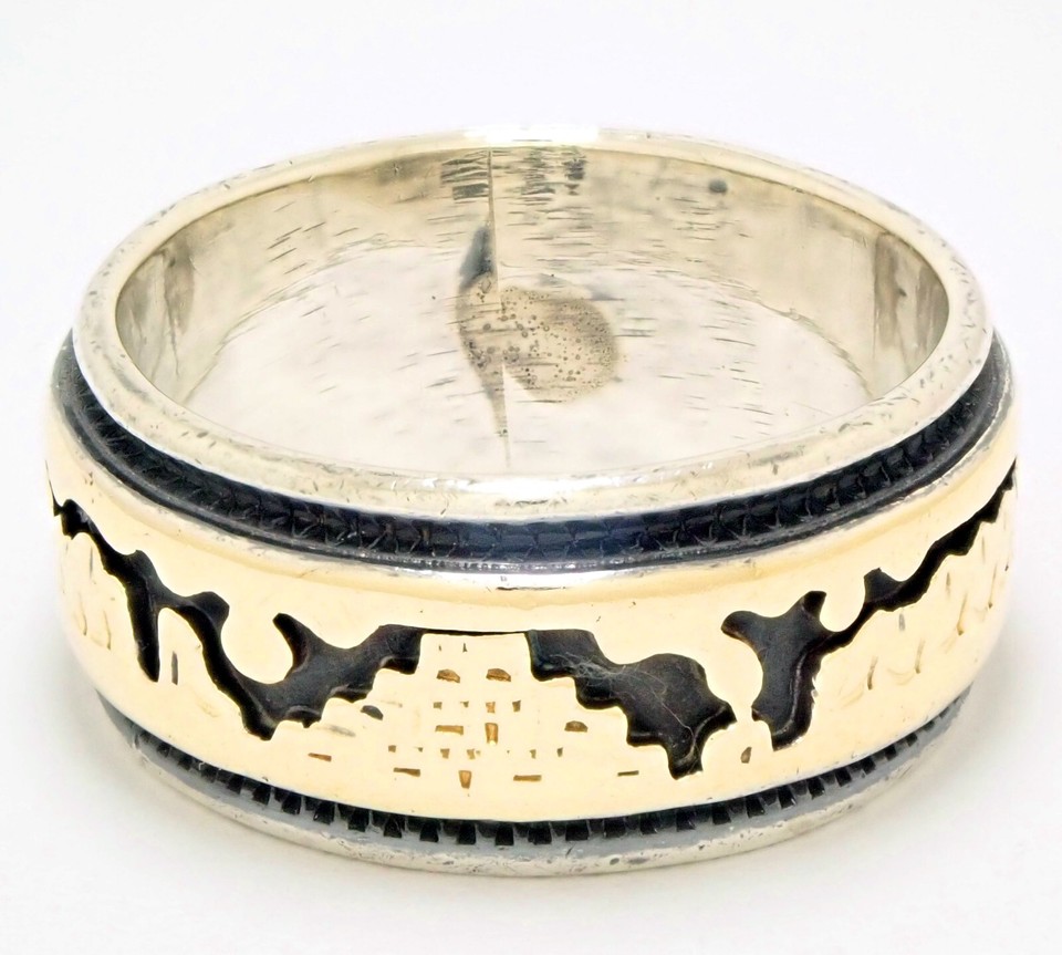 Sz 9 Rare Vintage Native American Navajo 14K Gold & Silver StoryTeller ...