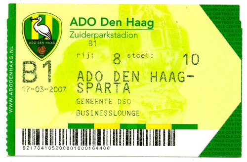 Ticket NED Ado Den Haag - Sparta Rotterdam 17.03.2007 | eBay