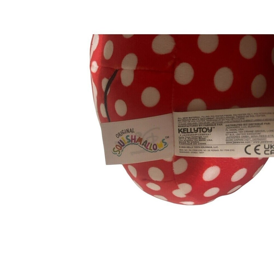 Squishmallow Minnie Mouse Plush Toy KellyToy Disney Earmuffs Red Polka ...
