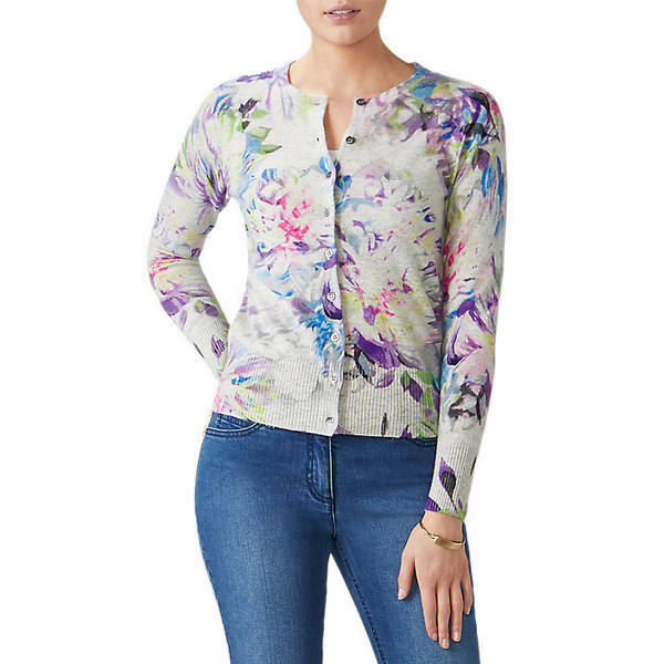 PURE Collection CARDIGAN cashmere 100% unique digital abstract floral ...