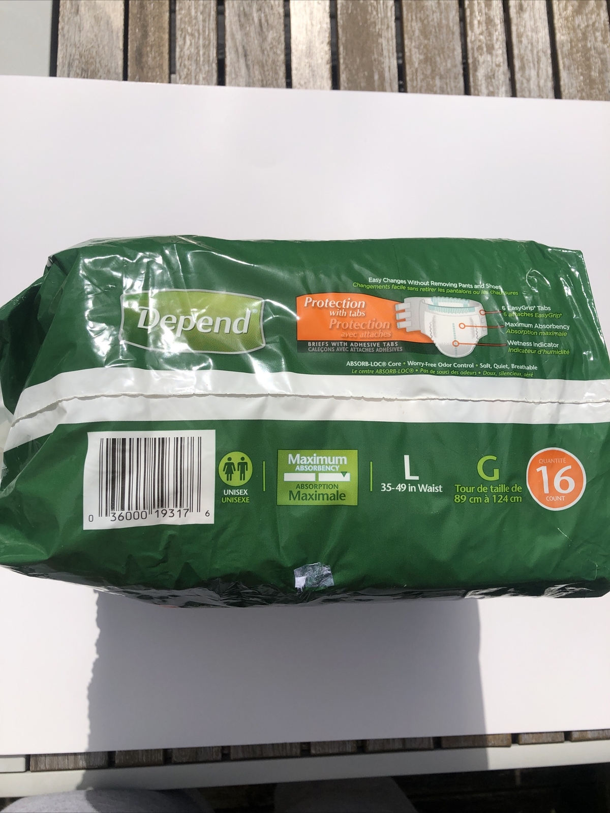 Depend Incontinence Brief w/Tabs Size L Unisex Maximum Protection 16ct ...