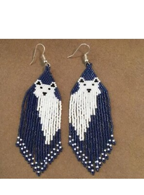 Tribal Earrings Native Large Boho American Seed Beads Handmade Earring ...