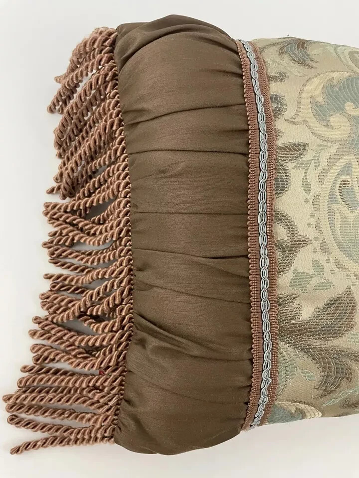 JC Penney Home PILLOW Old World Chocolate Brown Damask Throw Fringed | eBay