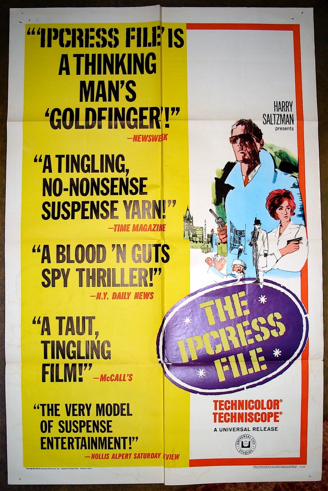 Cool Original 1965 The Ipcress File Michael Caine USA Spy 1 Sheet Movie ...