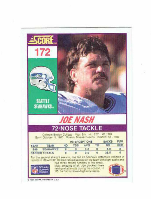 Joe Nash Seattle Seahawks #72 Nose Tackle #172 Score 1990 Football Card ...