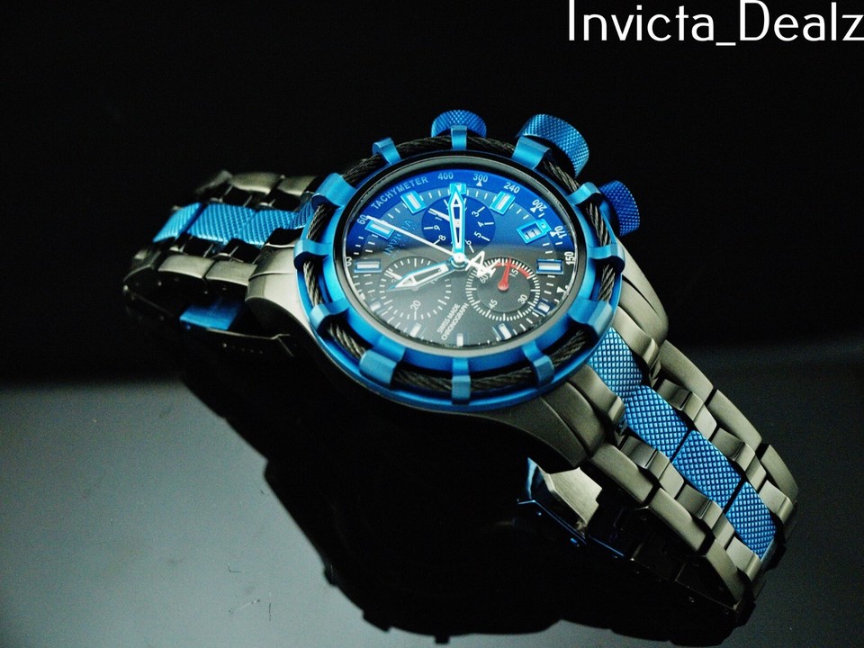 Rare Invicta Reserve Bolt Swiss Made Chrono Black Dial Blue-Black Tone ...