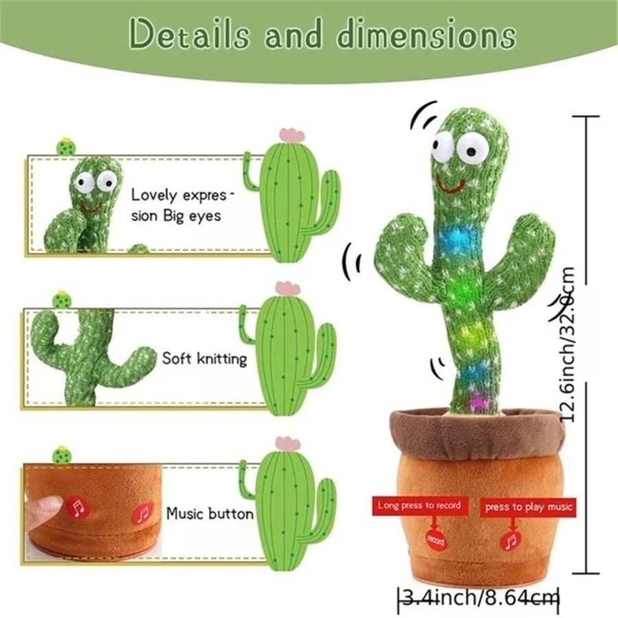 Kids Adult USB Electric Singing and Dancing Recording Repeater Cactus ...