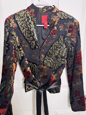 JS COLLECTIONS Women Size 10 Black Red Print Satin Jacket Blazer | eBay