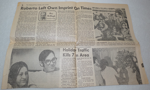 Roberto Clemente Death 1973 Pittsburgh Press Front Cover Metro Edition ...