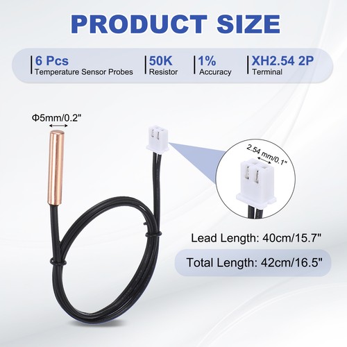 6 Pcs 50K 15.7 Inch 3950 Copper Temperature Sensor Probe for Air ...
