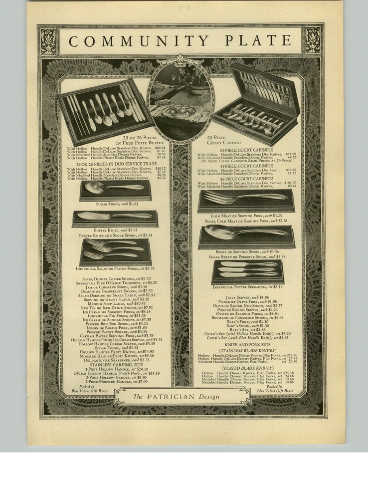 1927 PAPER AD 2 PG Community Plate Silverware Patrician Pattern Design ...