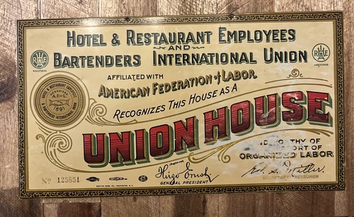 Antique Union Bar AFL CIO Hotel and Restaurant Bartenders Lithographed ...