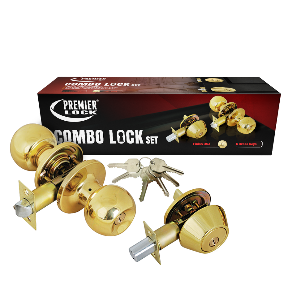 Premier Lock Entry Door Knob Combo Lock Set With Deadbolt and 6 Keys ...