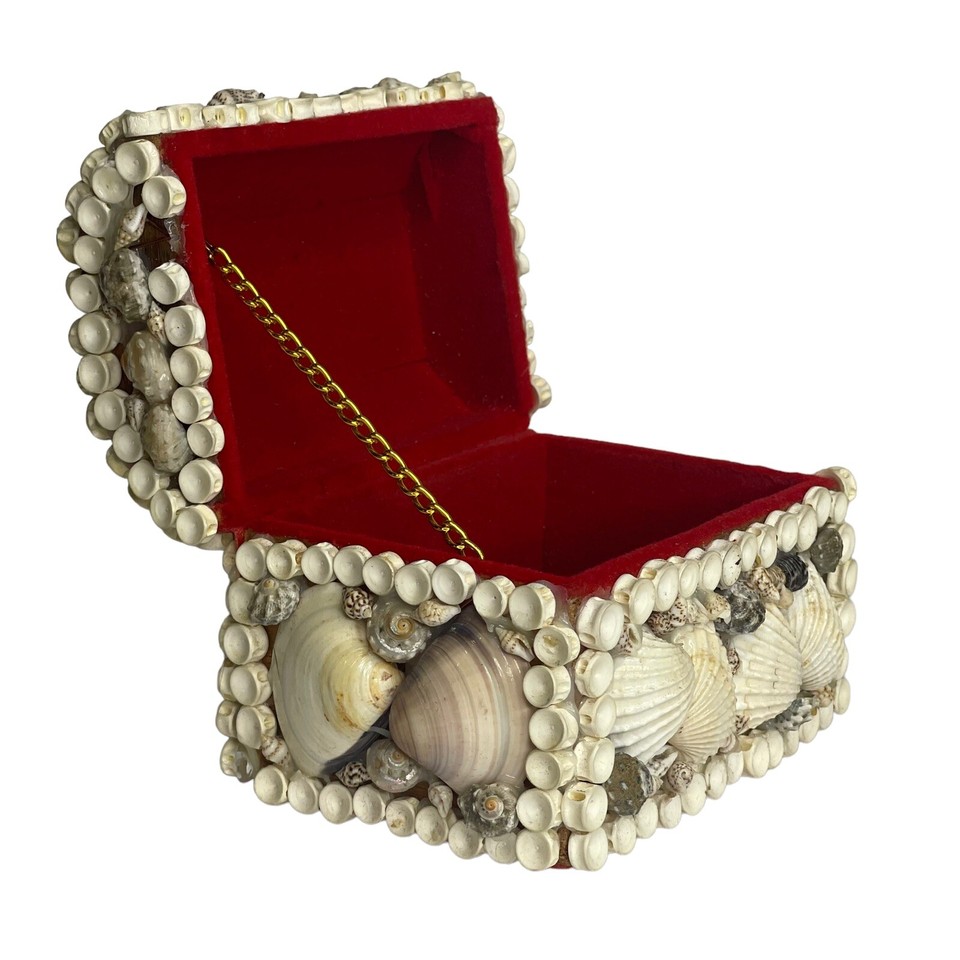 Vintage Seashell Shell Trinket Jewelry Box Treasure Chest Sailors Boho ...
