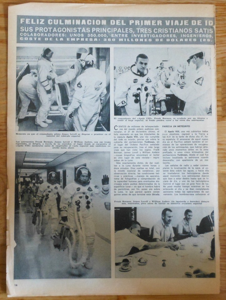Apollo VIII Moon Landing 1969 Spanish Clippings Borman Lovell Anders ...