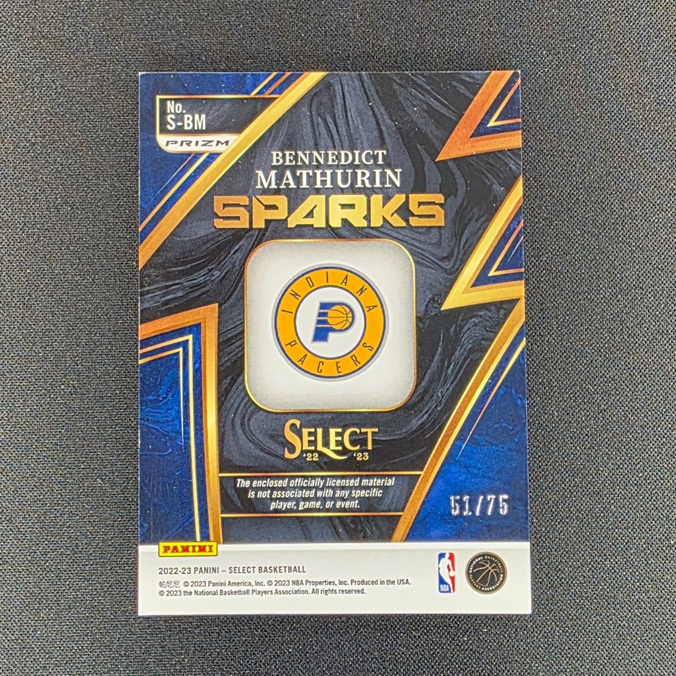 2022-23 Select Sparks BENNEDICT MATHURIN RC Patch Blue /75 INDIANA ...