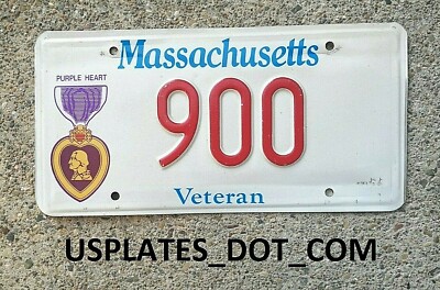 REAL MASSACHUSETTS STATE LICENSE PLATE PURPLE HEART AUTO CAR TAG # 900 ...