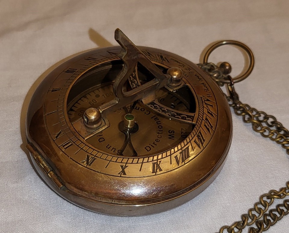 Sun Dial Pocket Watch Antique Old Gold Lustre Unusual Compass Navy Sextant Retro | eBay