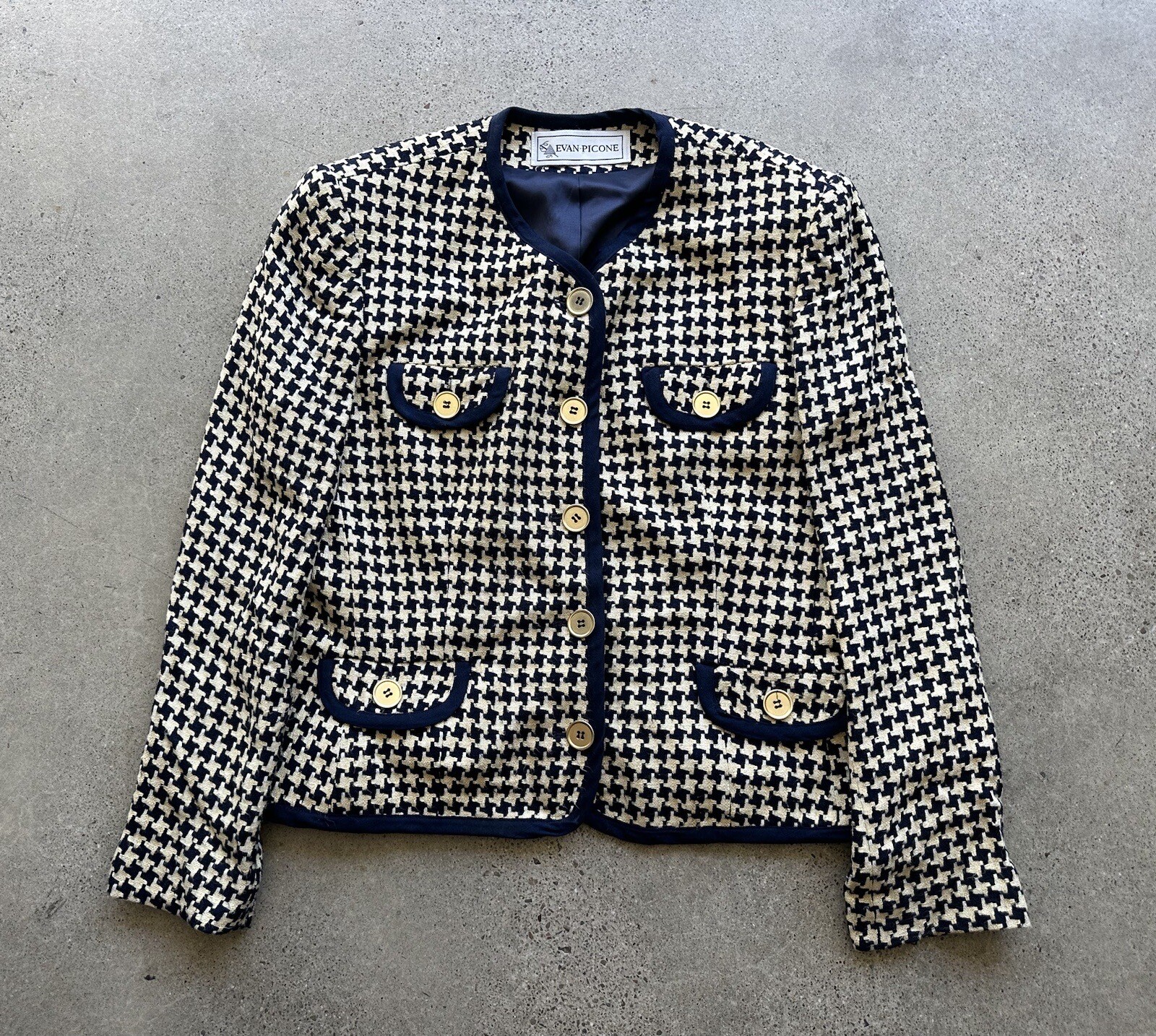 Vintage Evan Picone Ivory / Navy Blue Houndstooth Uni… - Gem